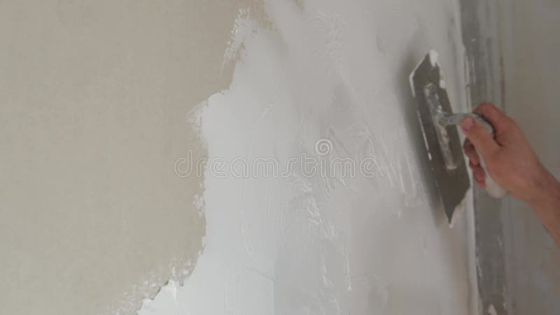Applying Decorative Putty. White Abstract Texture of Surface Covered ...