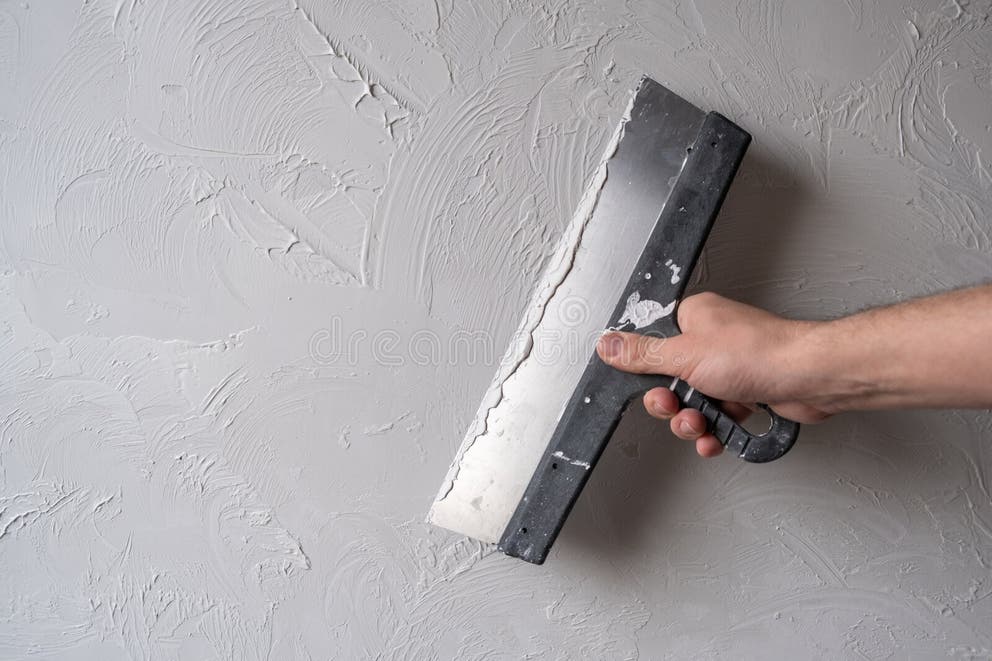 Applying Decorative Putty. White Abstract Texture of Surface Covered ...