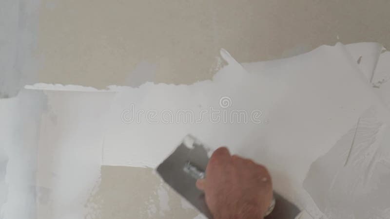 Applying Decorative Putty. White Abstract Texture of Surface Covered ...