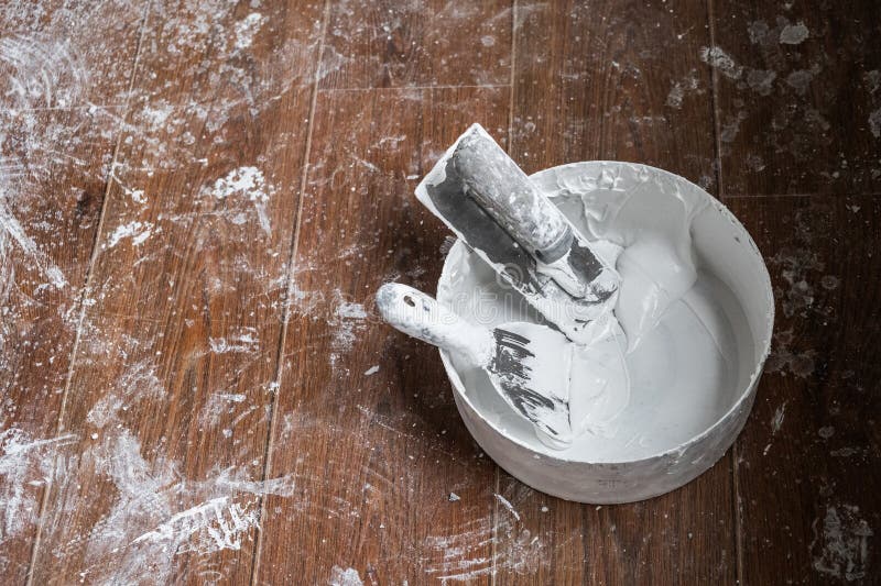 Applying Decorative Putty. White Abstract Texture of Surface Covered ...