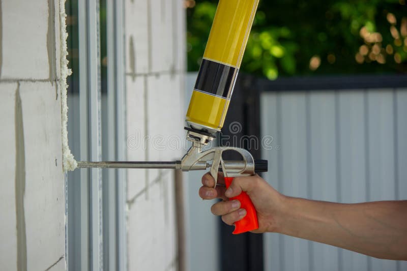 Applying Expanding Foam for Window Installation Stock Image - Image of ...