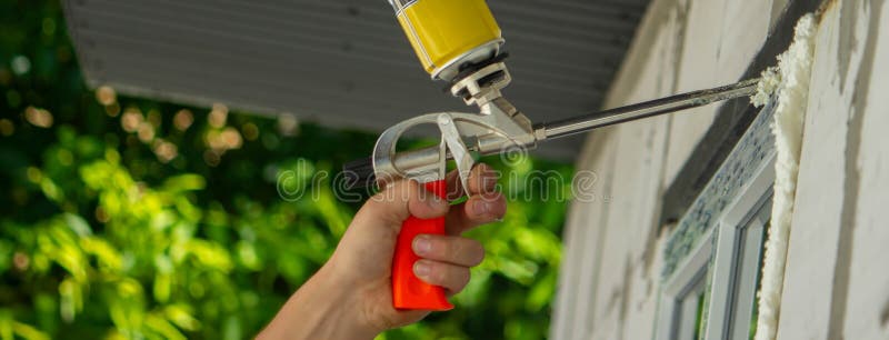 Applying Expanding Foam for Window Installation Stock Image - Image of ...