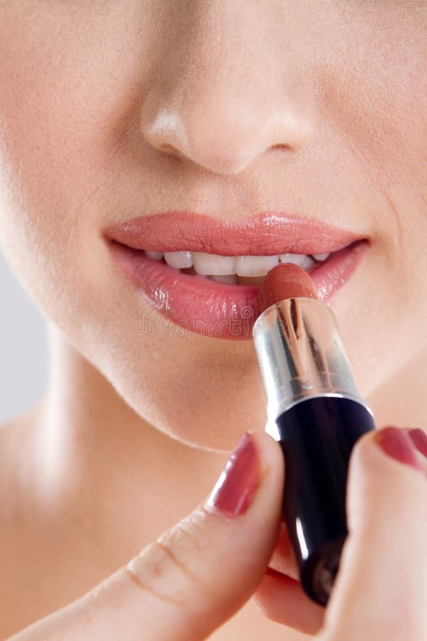 Applying lipstick stock image. Image of makeup, clean - 19852687