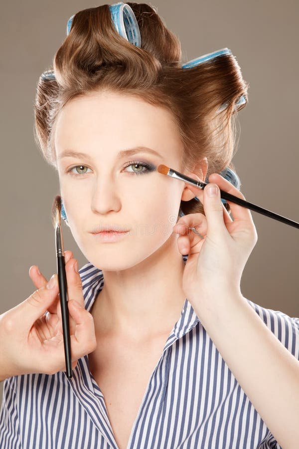 Applying make-up stock image. Image of female, artist - 28802821