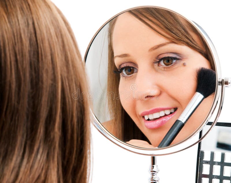 Applying make-up stock photo. Image of lips, mirror, human - 48829474