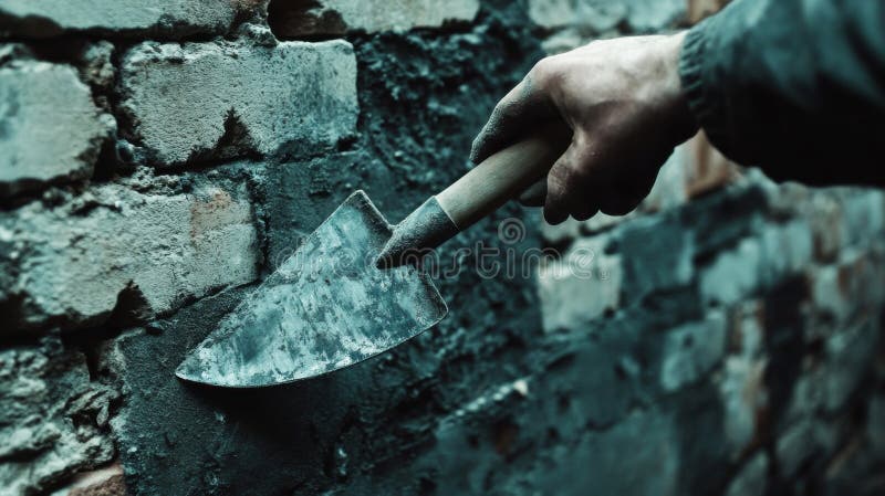 Applying Mortar To Brick Wall with Trowel by Hand Repairs Work ...