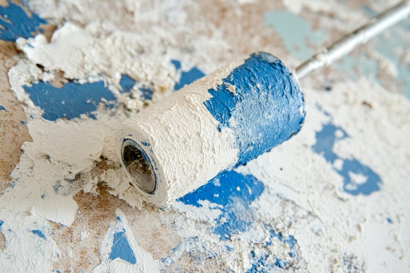 Applying Paint To a Gypsum Plaster Ceiling Using a Roller Stock Image ...