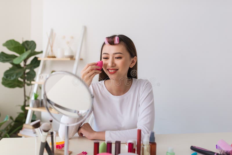 Applying Powder on the Face, Make Up Tutorial Stock Image - Image of ...