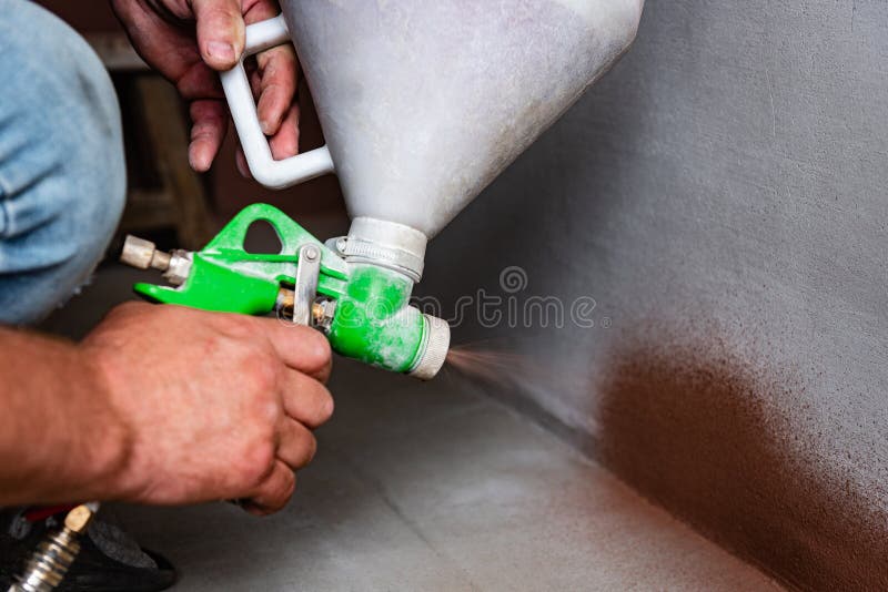 Applying a Primer To the Wall Using Spray Gun. Stock Photo - Image of ...