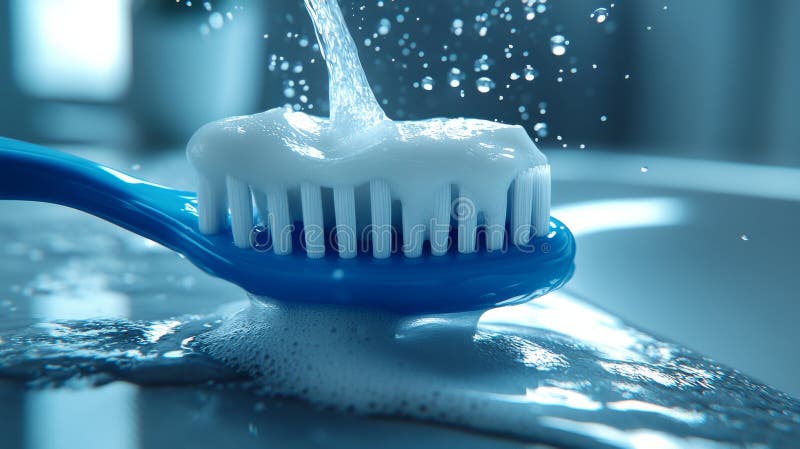 Applying Toothpaste To a Toothbrush Next To Mouthwash, Closeup Stock ...