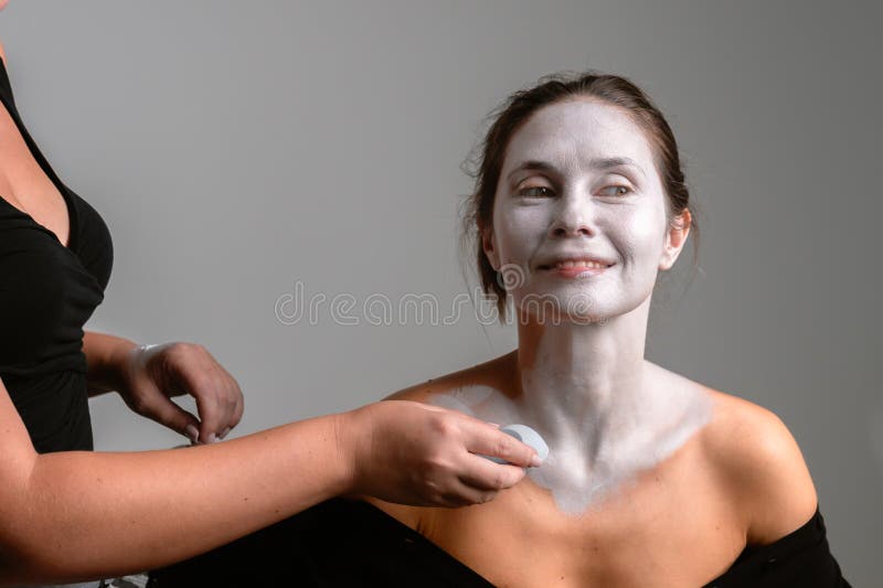 Applying White Makeup Foundation with a Sponge Tool Stock Photo - Image of application, eyebrow ...