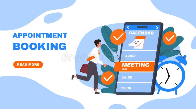 Appointment Booking Poster. Man with Briefcase Runs To Clock and ...