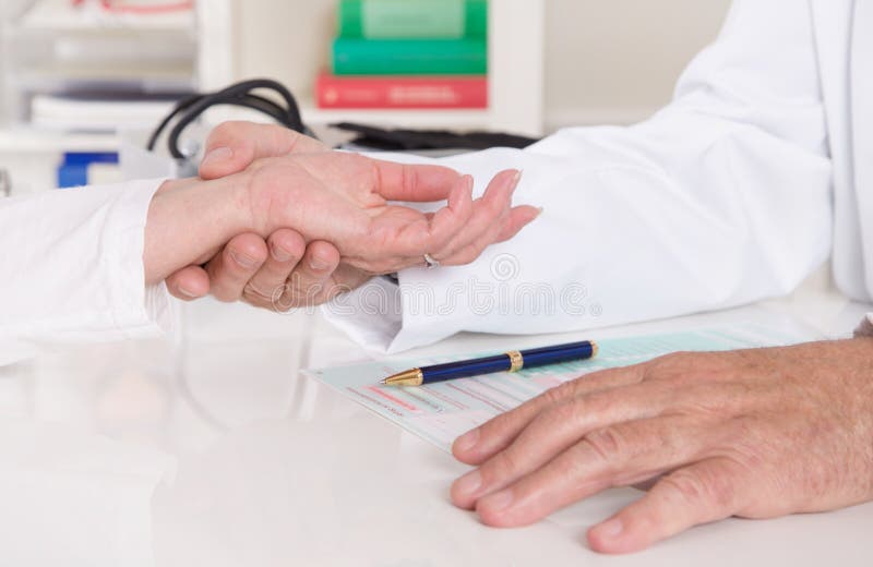 Appointment at Doctor: Measure Pulse with Fingers. Stock Photo - Image ...