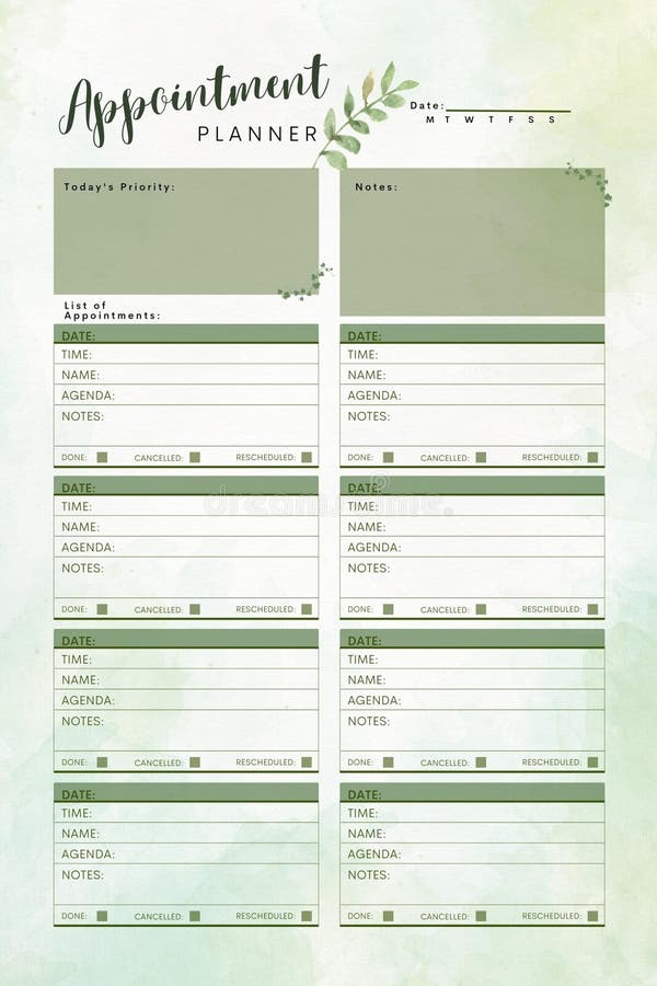 Appointment Planner Digital Printable Blank Template Insert Stock ...