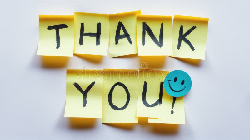 Appreciation Message Smiley Yellow Sticky Notes, White Background Stock ...