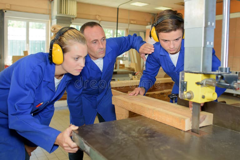Apprentice Doing Accurate Cut Stock Image - Image of machinery, jigsaw ...