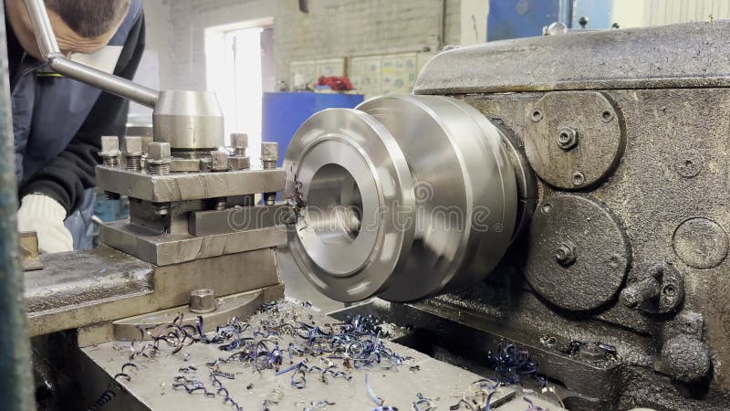 Apprentice Mastering Lathe Operations in Workshop Stock Footage - Video ...