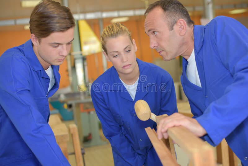 Apprentices Woodworking in Classroom Stock Image - Image of artisan ...