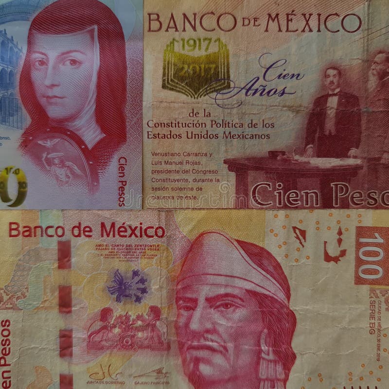 Approach To Mexican Banknotes of 100 Pesos, Background and Texture ...