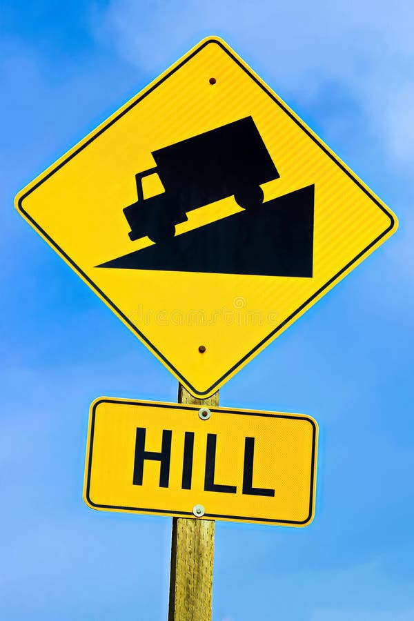 Approaching Hill Sign Along Highway Stock Photo - Image of attention ...