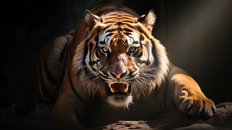 Approaching Noon, a Tiger Steps Out through a Flap, Demonstrating Strength and Grace Stock ...