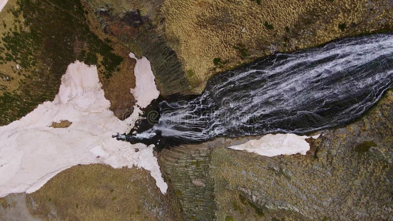Approaching the Powerful Waterfall from the Top Down Stock Footage ...