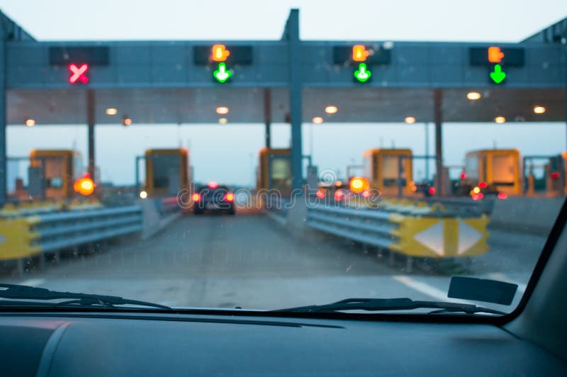 Toll Booths Pay Station with Cars Waiting in Line Stock Photo - Image ...