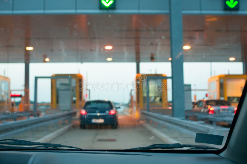 Toll Booths Pay Station with Cars Waiting in Line Stock Photo - Image ...