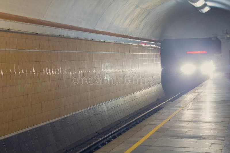 Approaching Train is in the Subway Tunnel Stock Photo - Image of ...