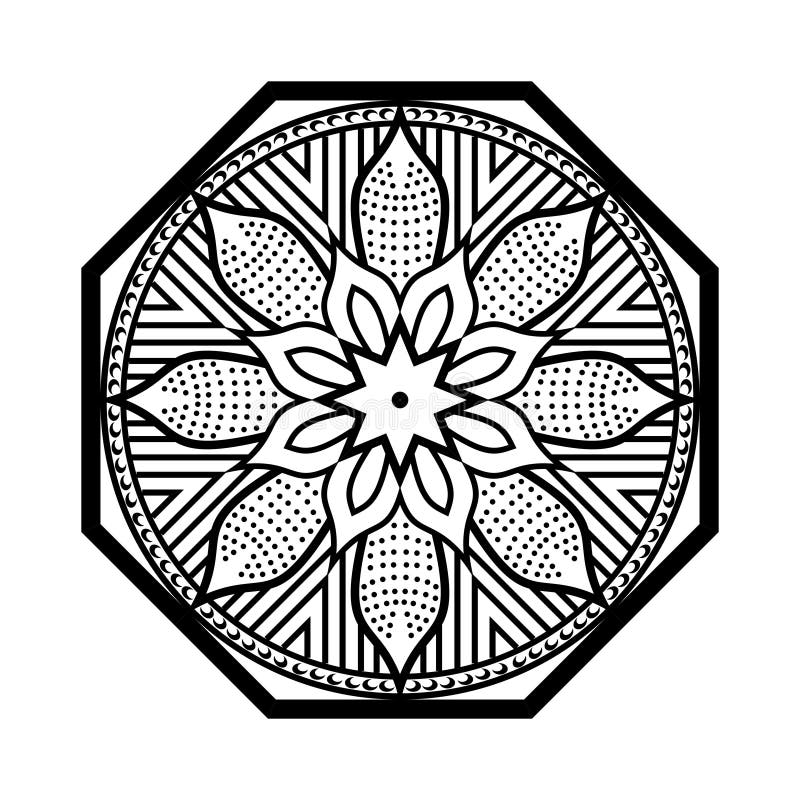 Hexagonal Mandala Pattern in Black and White Stock Vector ...