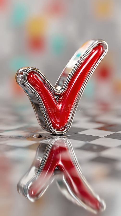 Approval Red Check Mark in Abstract Shape Form with Modern Lighting and ...