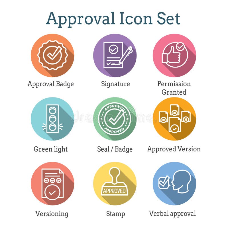Approval and Signature Icon Set with Stamp & Version Icons Stock Vector ...