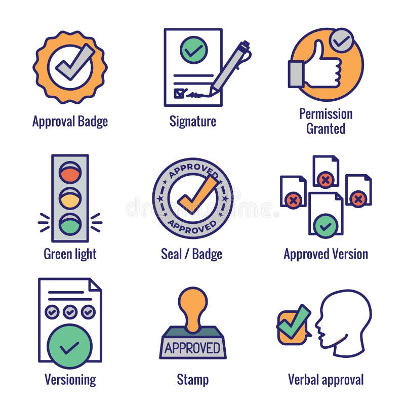 Approval and Signature Icon Set - Stamp and Version Icons Stock Vector ...