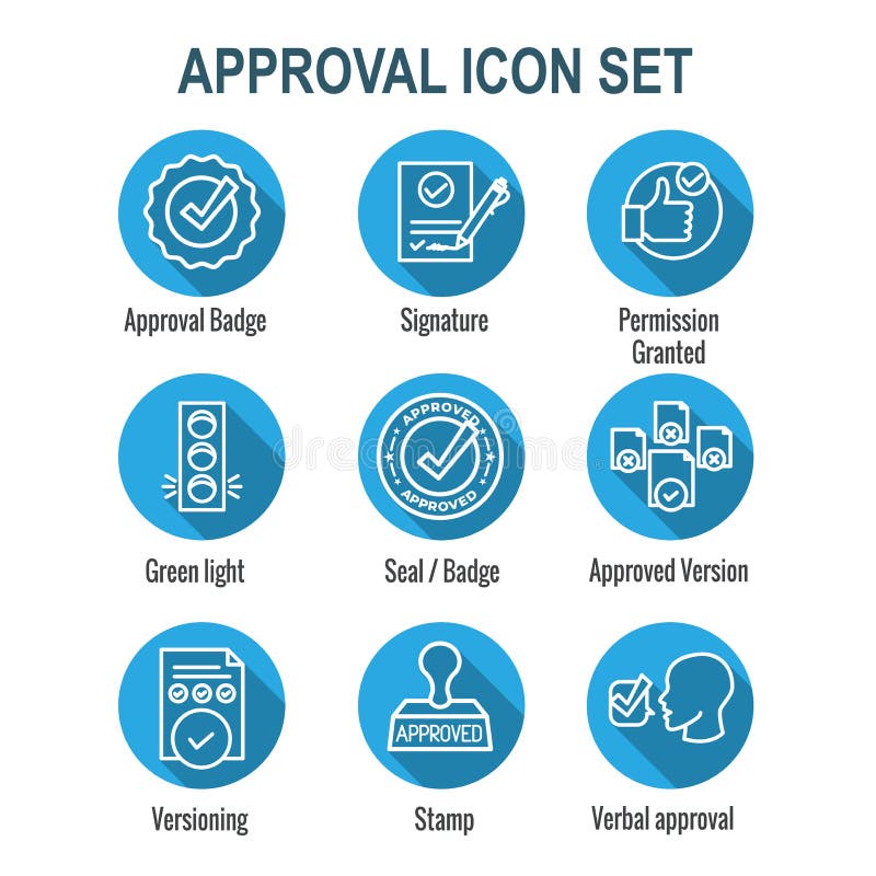 Approval and Signature Icon Set - Stamp and Version Icons Stock Vector ...
