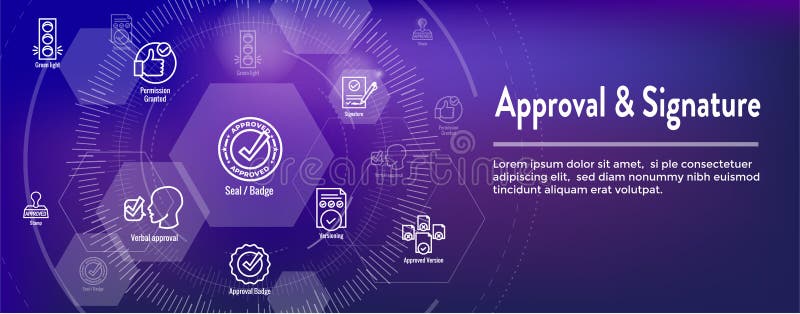 Approval and Signature Icon Set and Web Header Banner Stock Vector ...