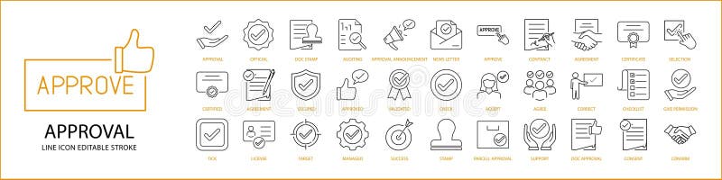 Approve Icon Set in Line Style Stock Vector - Illustration of ...