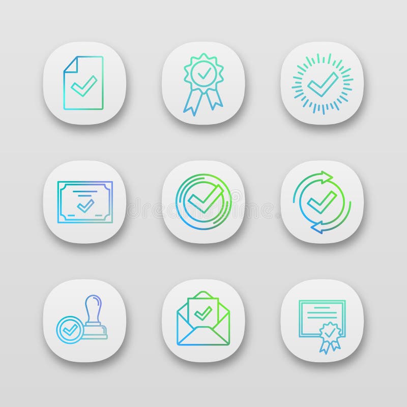 Approve app icons set stock vector. Illustration of license - 175558537