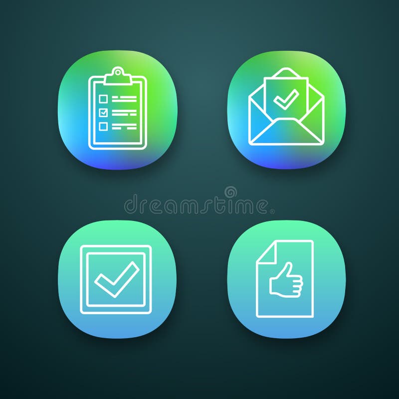 Approve app icons set stock vector. Illustration of clipboard - 175558977