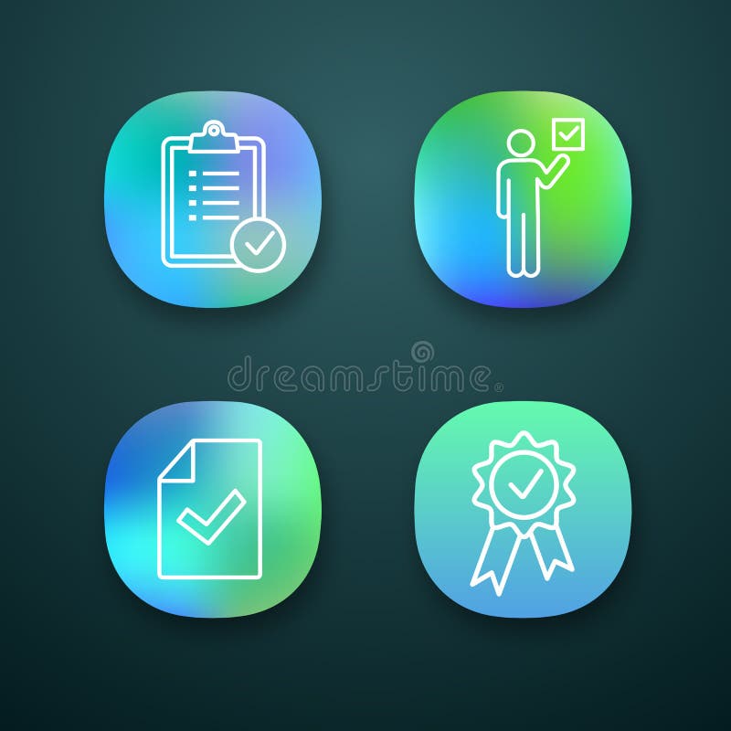 Approve app icons set stock vector. Illustration of license - 175558537