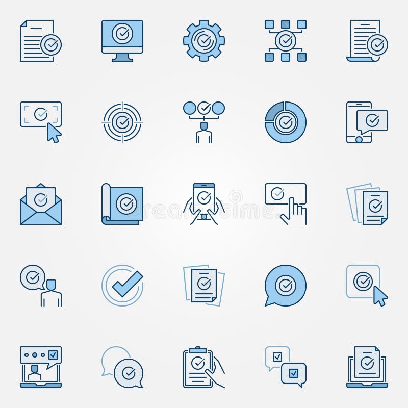 Approve Blue Icons Set. Approved, Verified, Accepted Signs Stock Vector ...