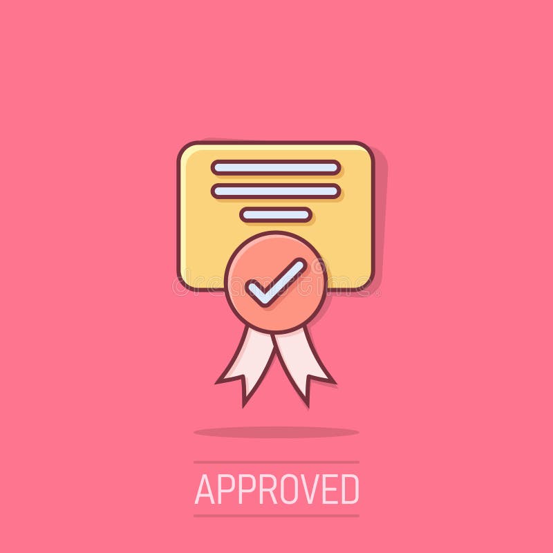 Approve Certificate Icon in Comic Style. Document Check Mark Cartoon ...