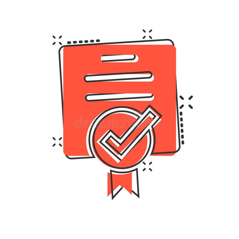 Approve Certificate Icon in Comic Style. Document Check Mark Cartoon ...