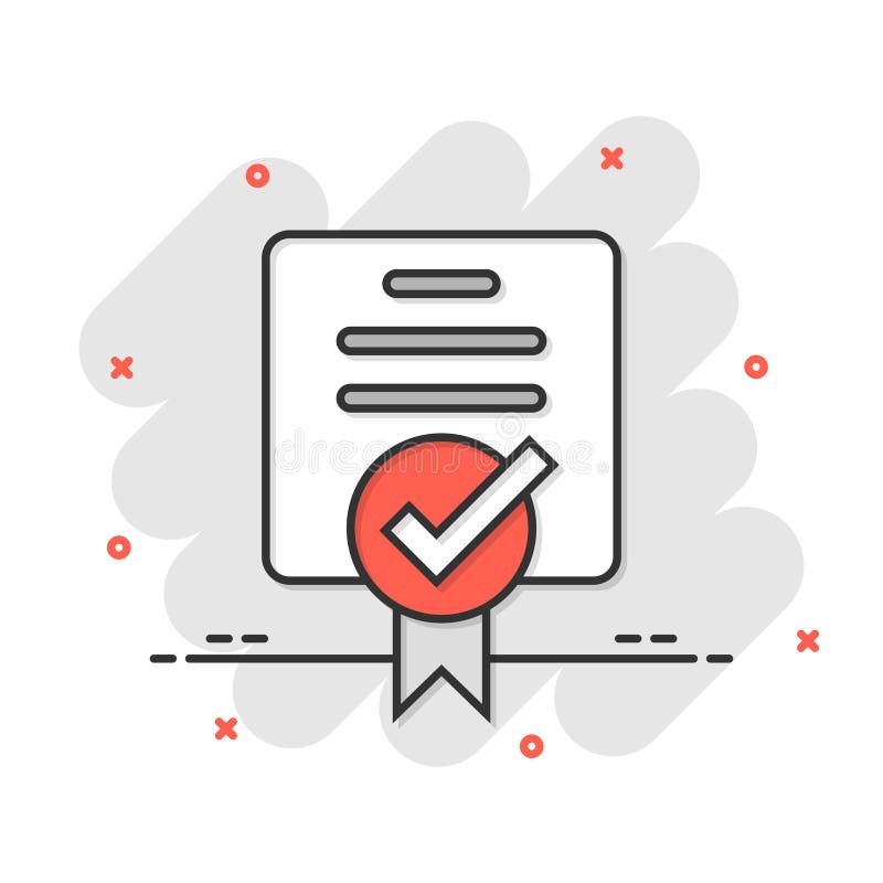 Approve Certificate Icon in Comic Style. Document Check Mark Cartoon ...