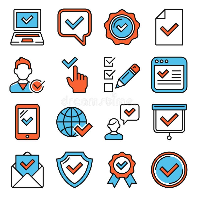 Approve Check Icons Set on White Background. Vector Stock Illustration ...