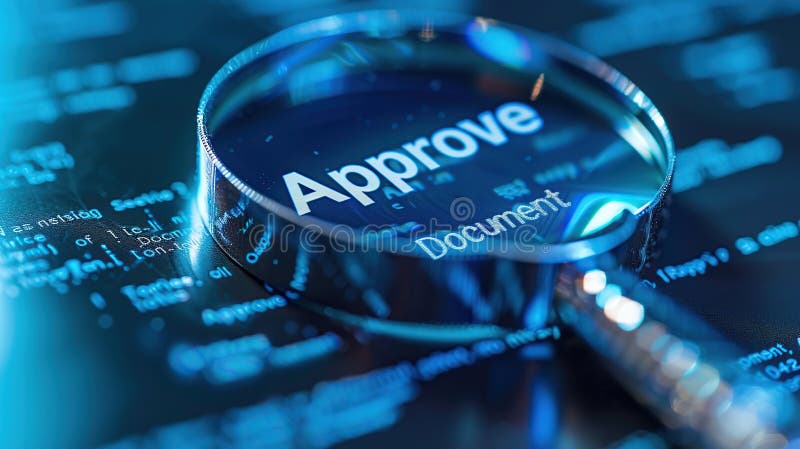Approve Document through Magnifying Glass Stock Illustration ...