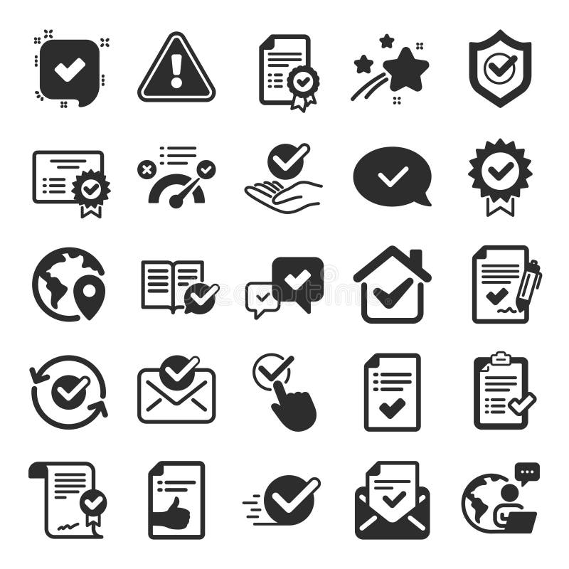 Approve Icons. Set Of Check List, Certificate And Award Medal. Vector ... Approve Icons. Set Of Check List, Certificate And Award Medal. Vector ...