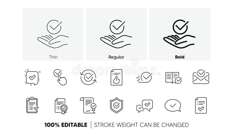Approve Line Icons. Checklist, Certificate and Award Medal. Linear Icon ...
