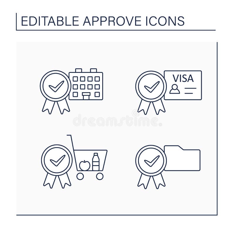 Approve line icons set stock vector. Illustration of permission - 238564422