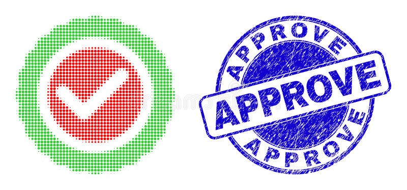 Approve Seal in Halftone Dot Style with Blue Scratched Approve Badge ...