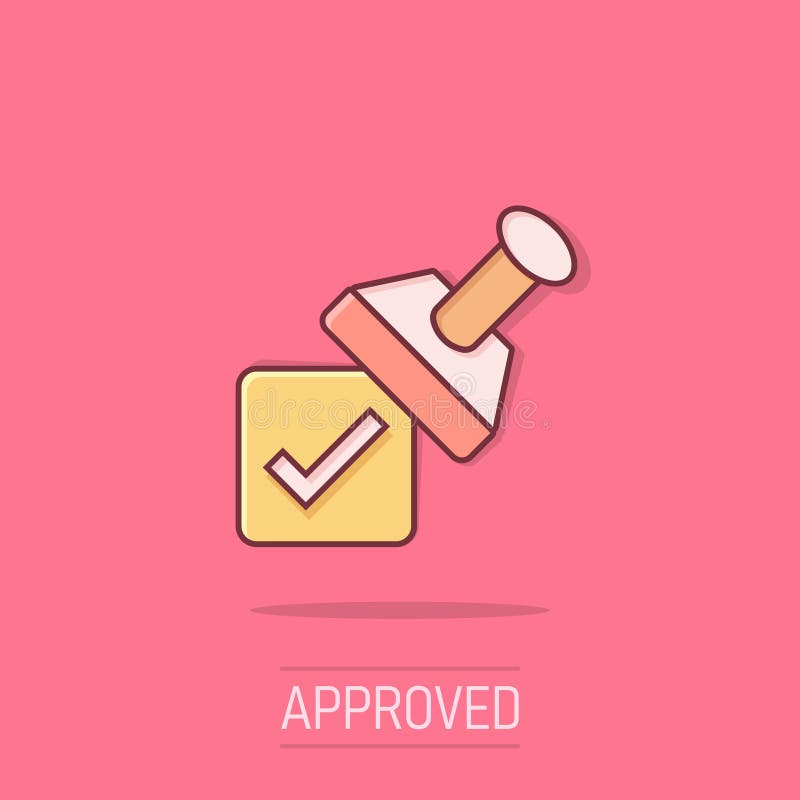 Approve Stamp Icon in Comic Style. Accept Check Mark Cartoon Vector ...